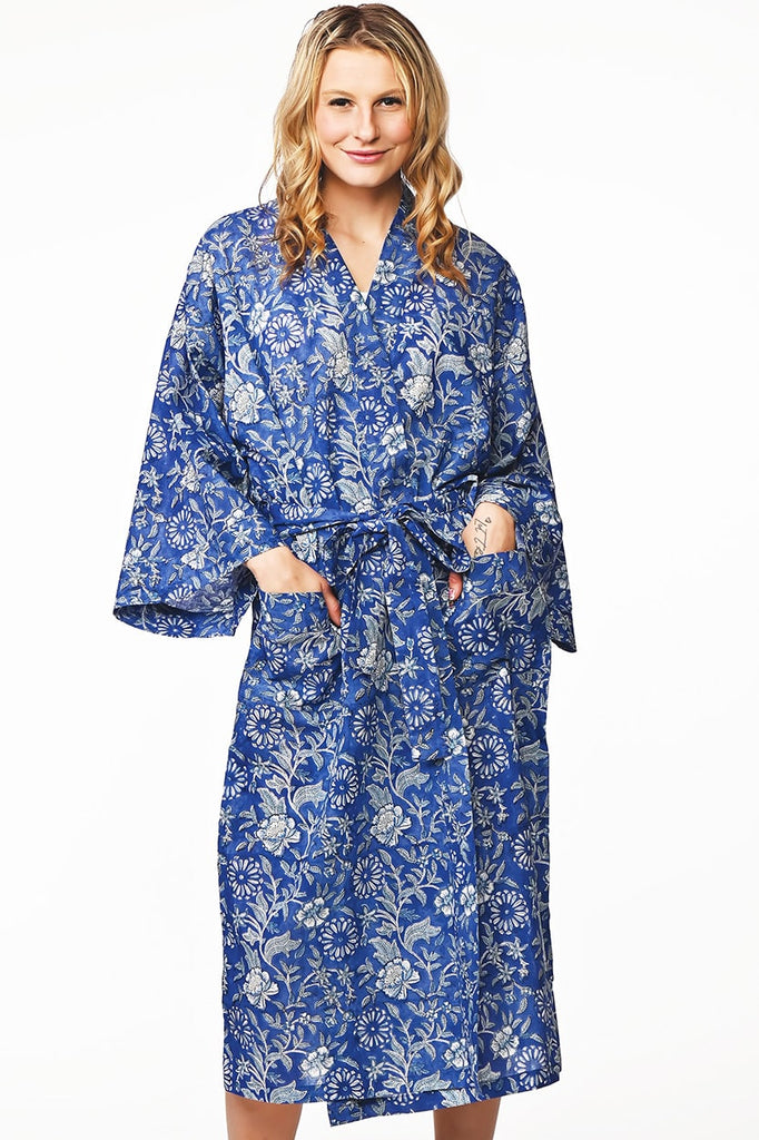 Long Cotton Robe - Indigo Inspiration – Terressentials